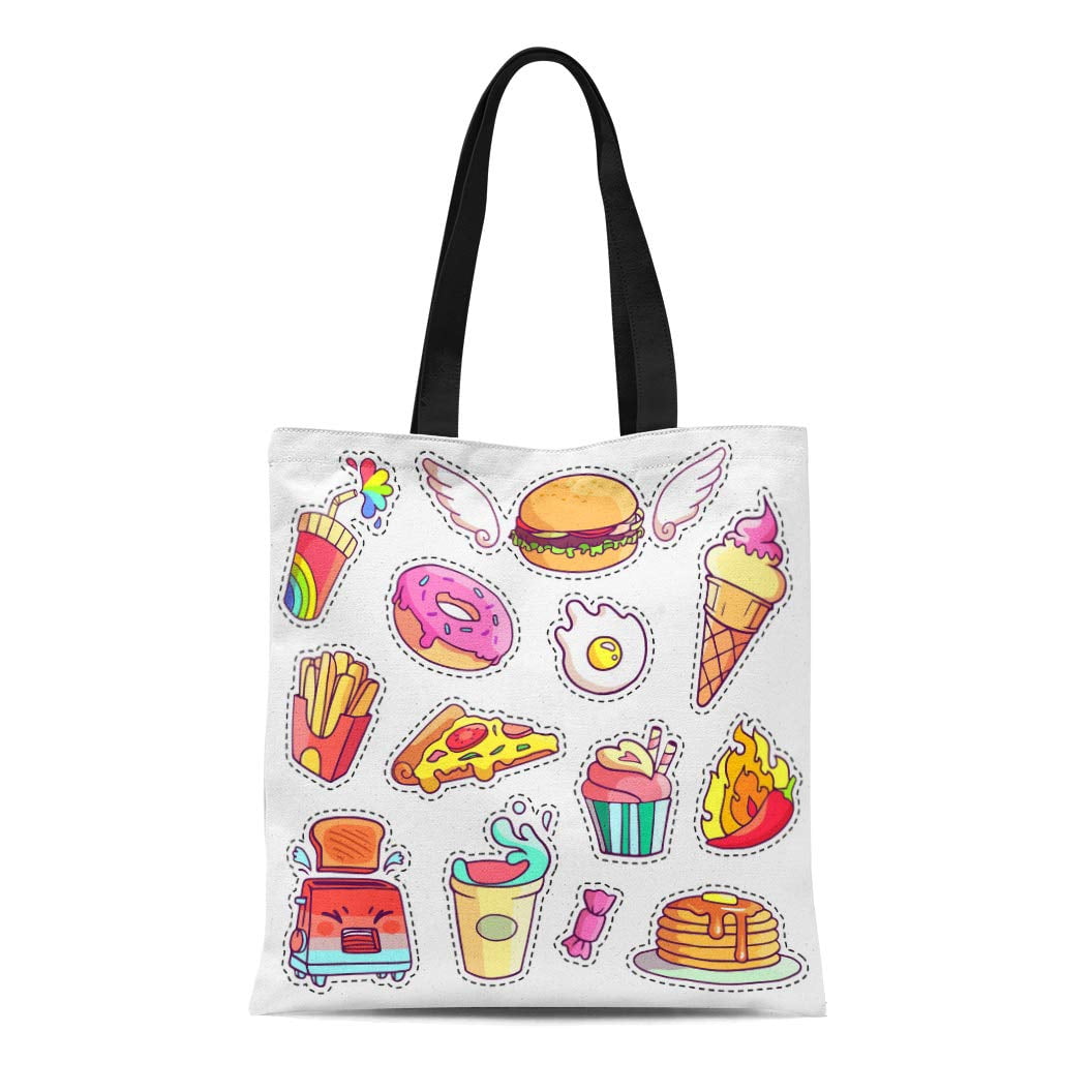 ASHLEIGH Canvas Tote Bag Cool of Fast Food Patch Badges in Pop ...