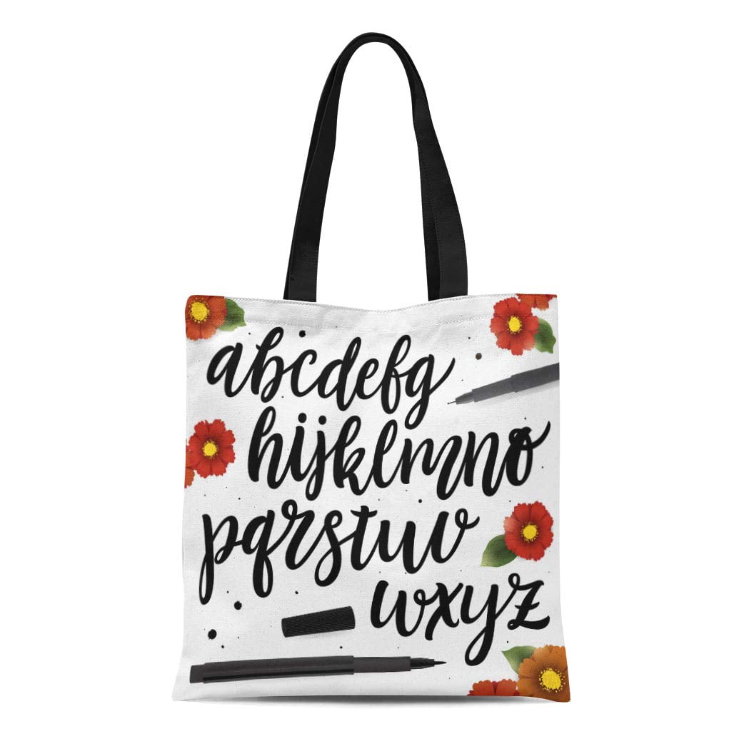 ASHLEIGH Canvas Tote Bag Cursive Alphabet Brush Typeface and ...