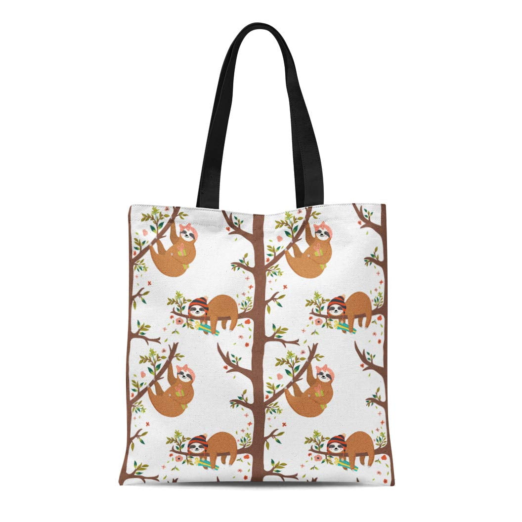 ASHLEIGH Canvas Tote Bag Cute Baby Sloth Funny Cartoon Tree First Girl ...