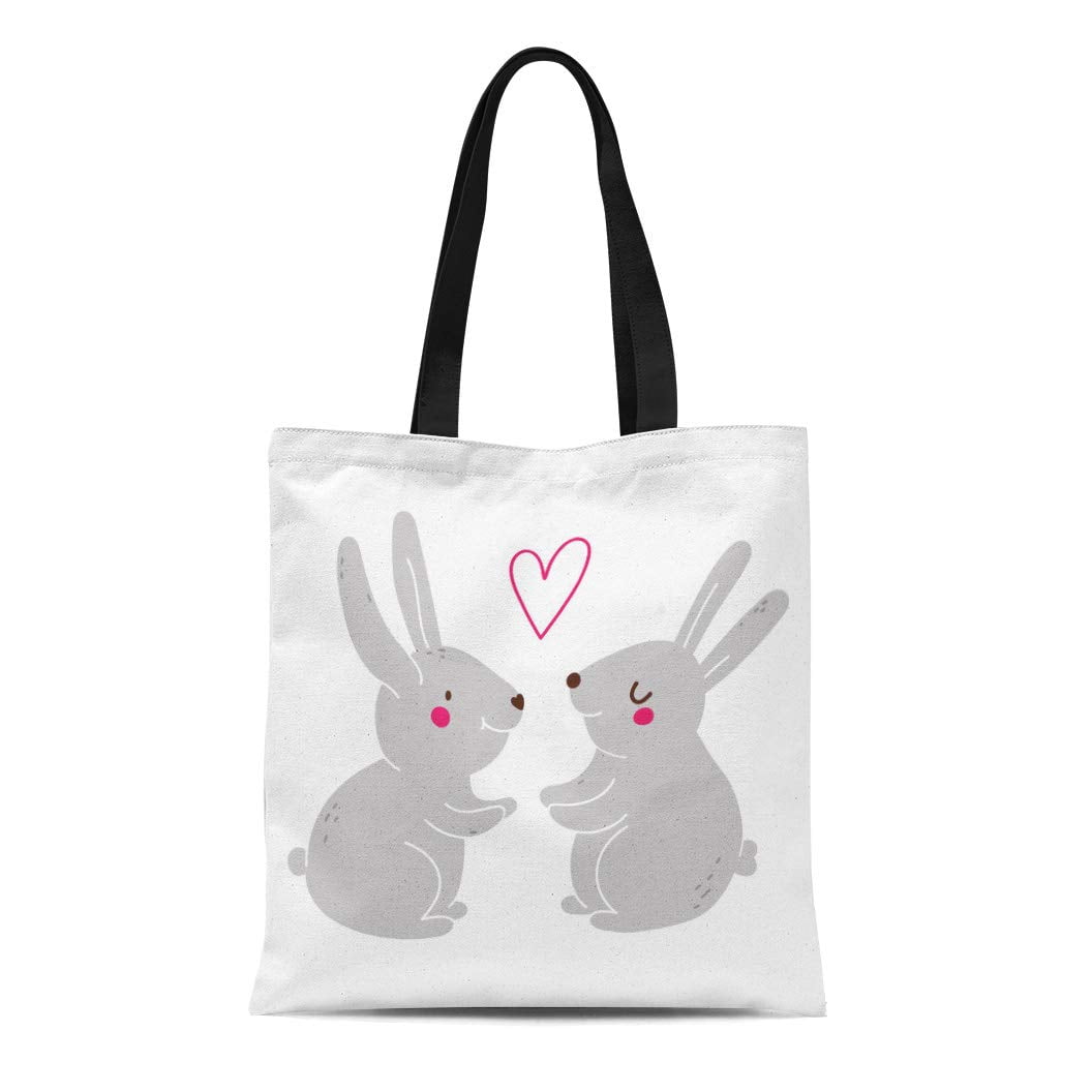 Ashleigh Canvas Tote Bag Cute Bunnies Cartoon Bunny Character Heart