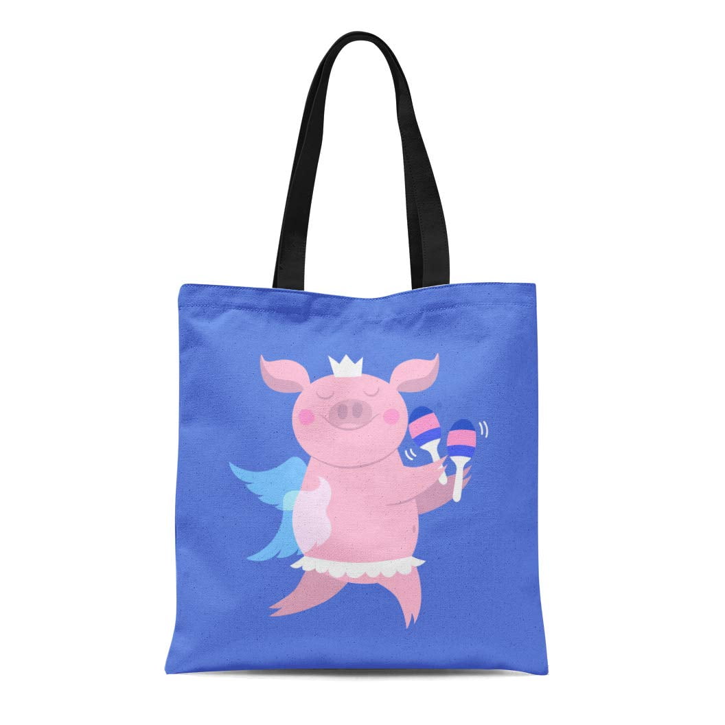 ASHLEIGH Canvas Tote Bag Cute Happy Piggy Princess in Crown Wings ...