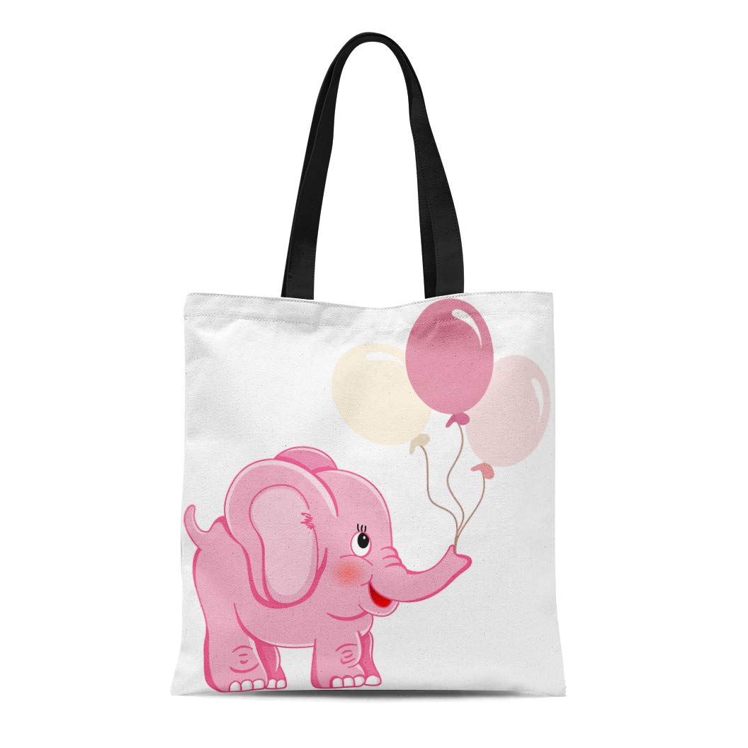 ASHLEIGH Canvas Tote Bag Cute Pink Elephant Holding Balloons Baby ...