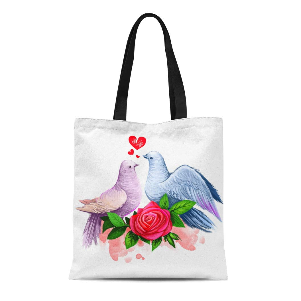 ASHLEIGH Canvas Tote Bag Digital of Two Doves Kissing Peace Couple ...