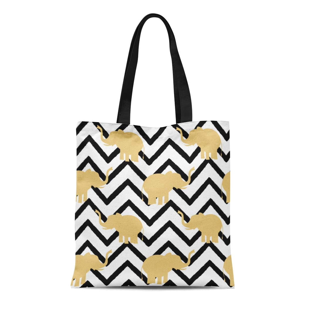 ASHLEIGH Canvas Tote Bag Elephant Gold Silhouette on Abstract Black ...