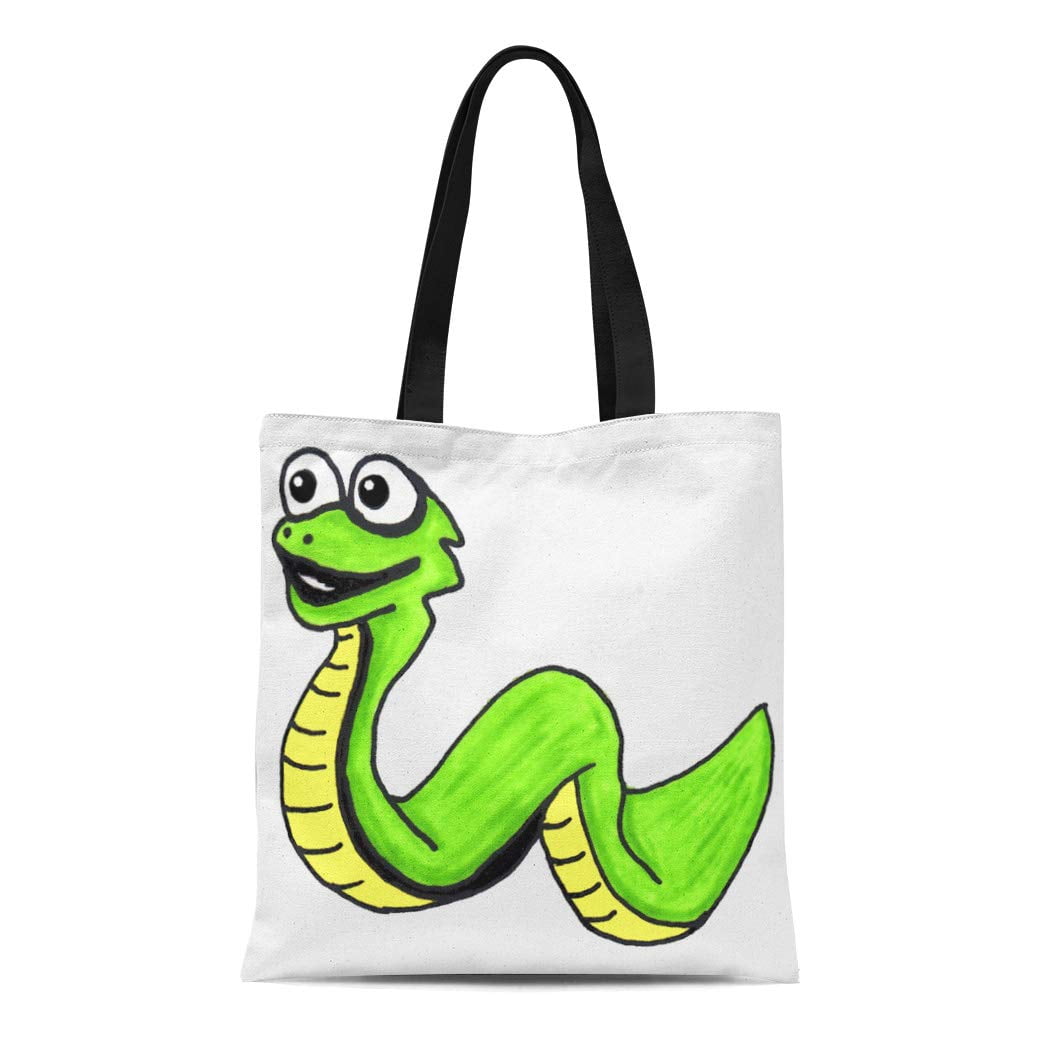 ASHLEIGH Canvas Tote Bag Fun Cute Smiling Cartoon Green Yellow Snake ...