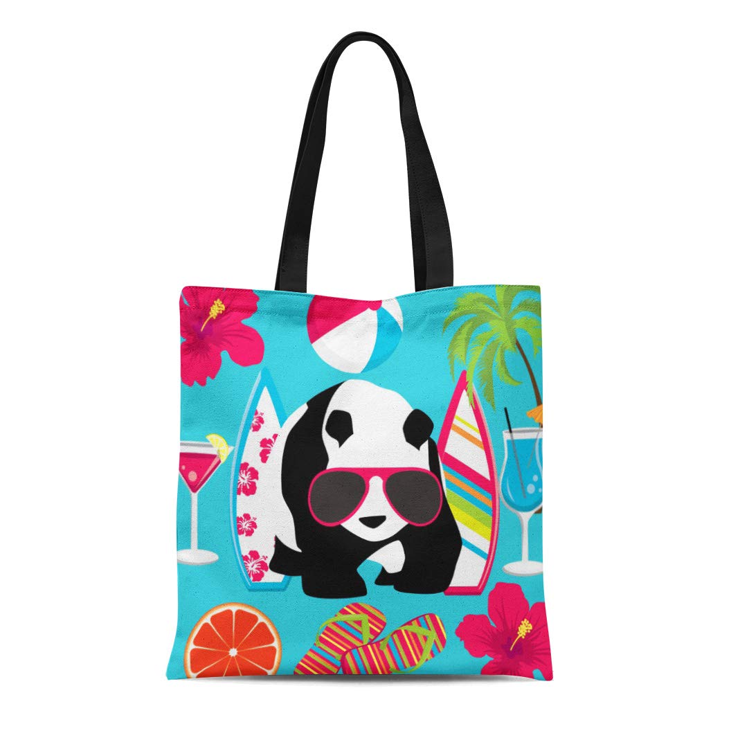 ASHLEIGH Canvas Tote Bag Fun Funny Panda Bear Beach Bum Cool Sunglasses ...