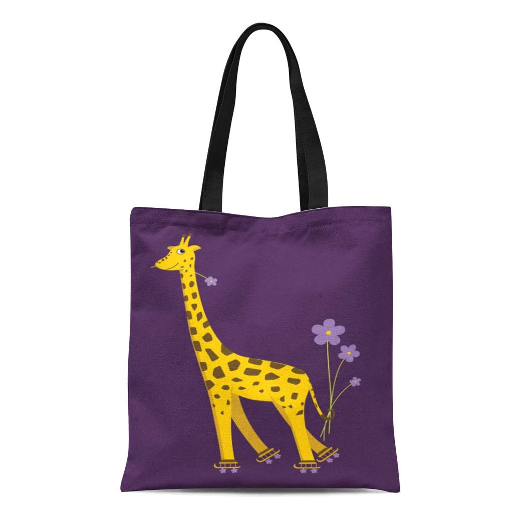 ASHLEIGH Canvas Tote Bag Giraffes Purple Roller Funny Cartoon Giraffe ...
