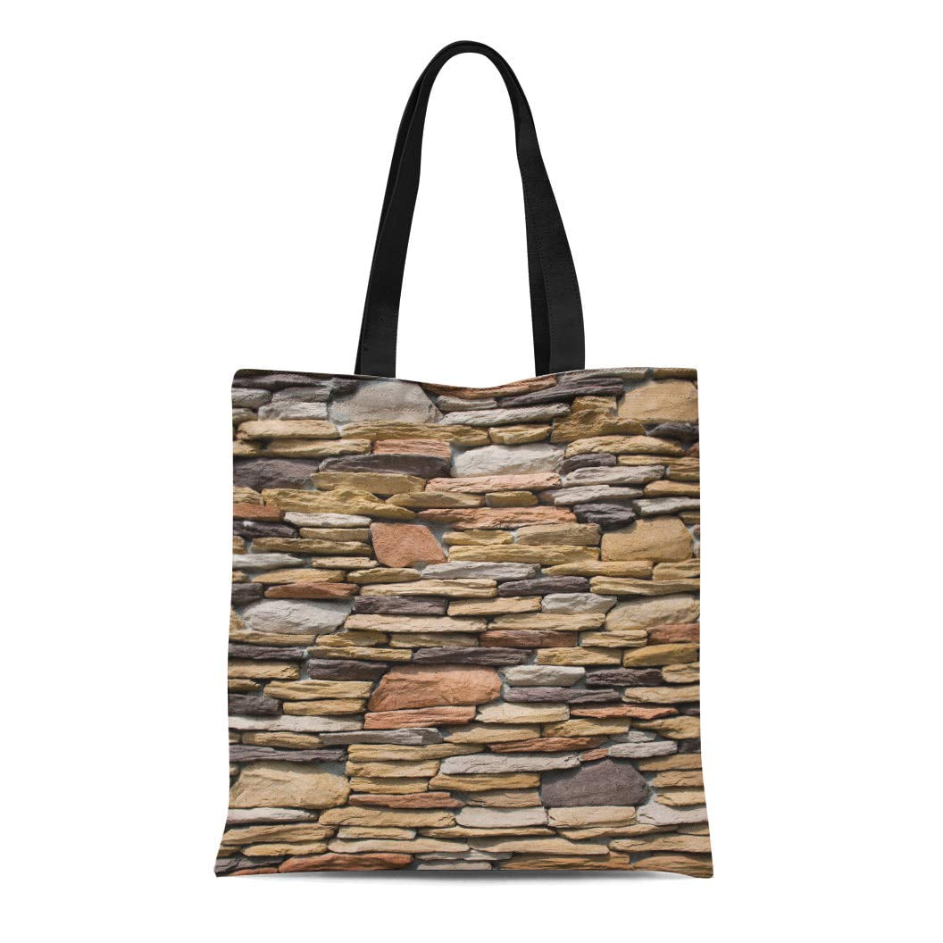 ASHLEIGH Canvas Tote Bag Gray Brick Pattern of Slate Stone Wall Stack ...