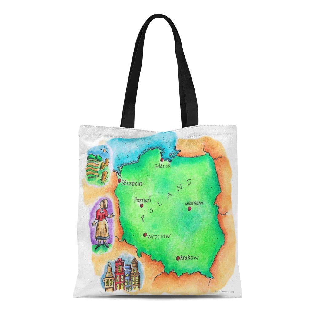 ASHLEIGH Canvas Tote Bag Green City Map of Poland Full Length Rural ...