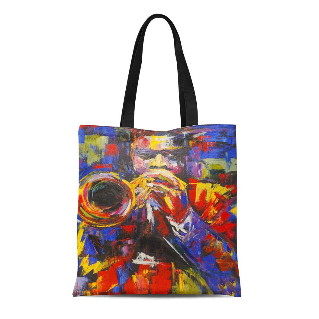 ASHLEIGH Canvas Tote Bag Green Harlem Colorful Abstract Jazz Trumpet ...