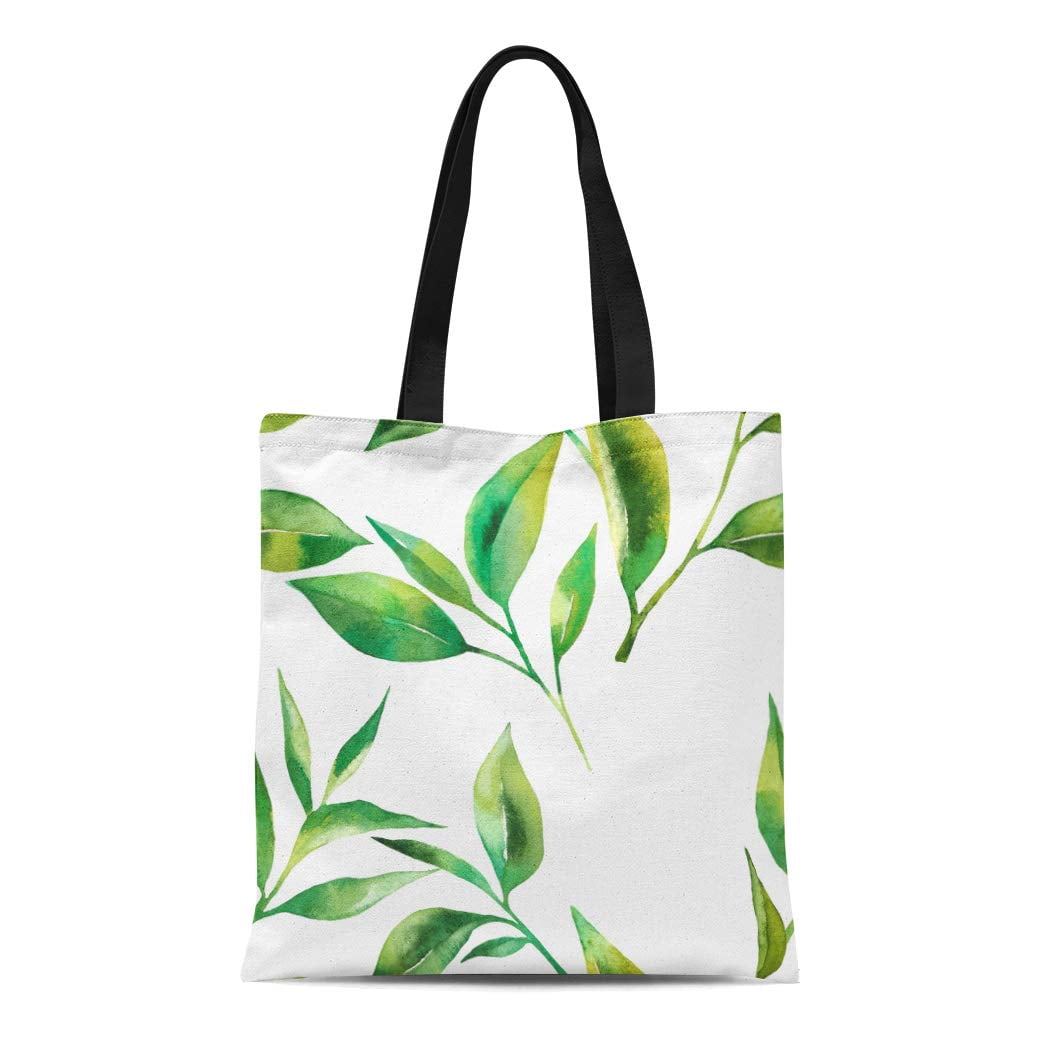 ASHLEIGH Canvas Tote Bag Green Leaf Tea Leaves Watercolor Painting ...