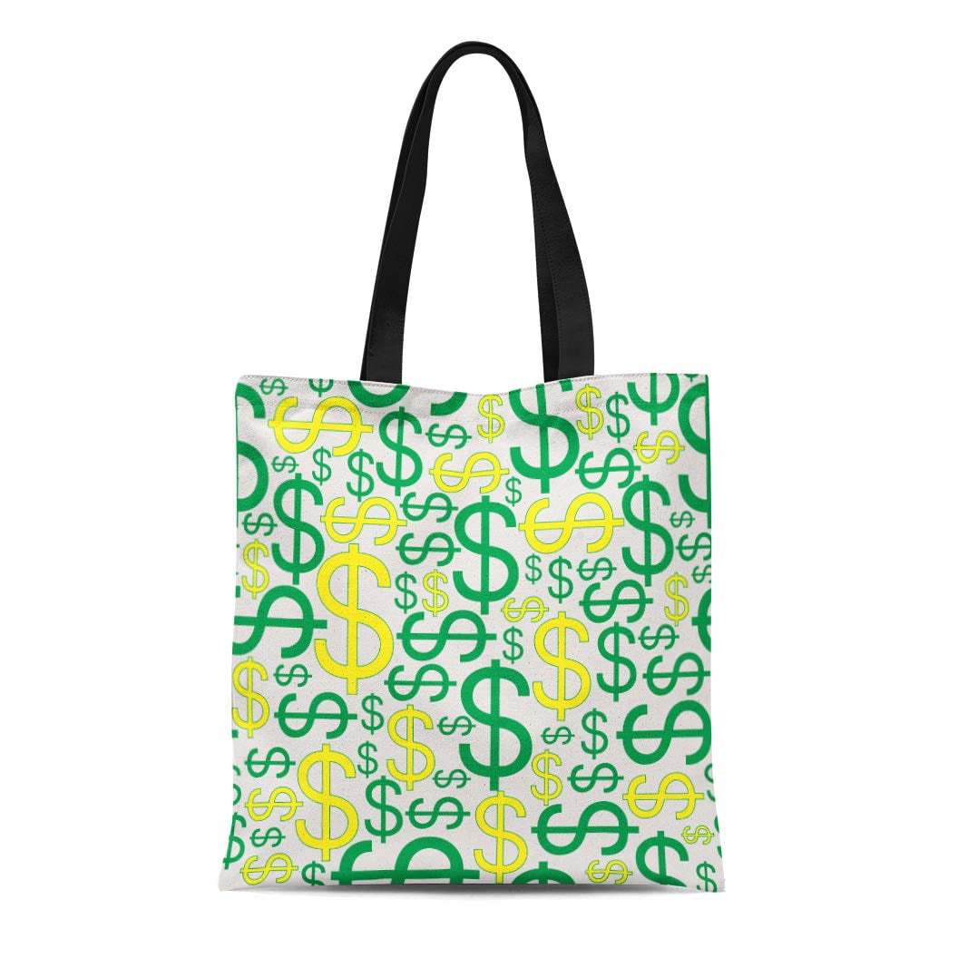 ASHLEIGH Canvas Tote Bag Green Pattern Dollar Sign Abstract Yellow Bank ...