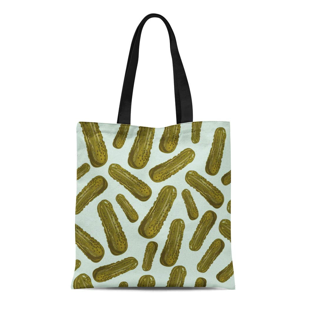 ASHLEIGH Canvas Tote Bag Green Pickle Salty Pickled Cucumbers Pattern ...