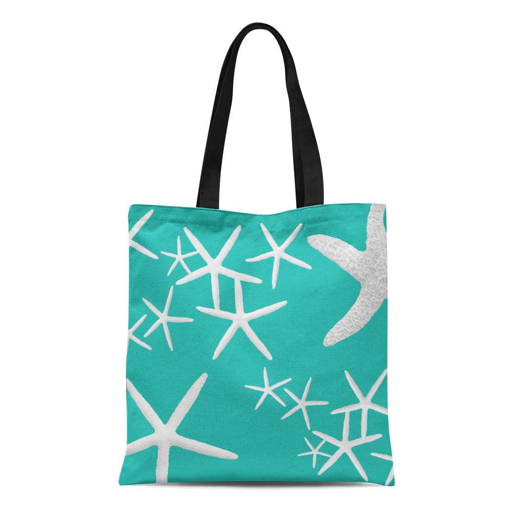 ASHLEIGH Canvas Tote Bag Green Tropical Blue Lagoon Starfish Beach Sea ...