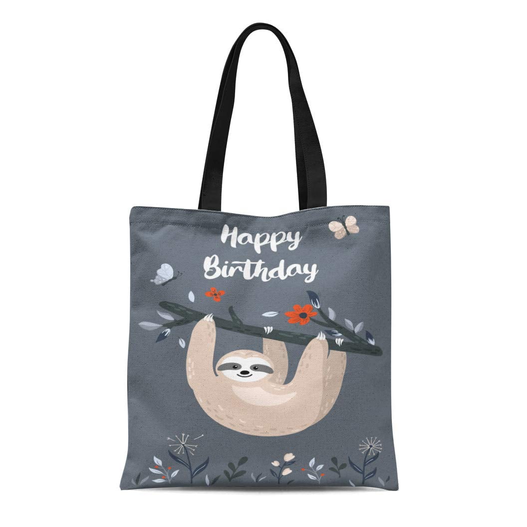 ASHLEIGH Canvas Tote Bag Happy Birthday Cute Baby Sloth Hanging Tree ...
