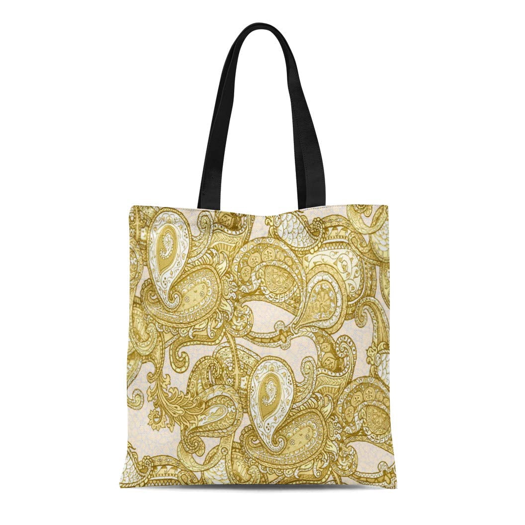 ASHLEIGH Canvas Tote Bag Henna Melange Paisley in Gold Rangoli Pysanki ...