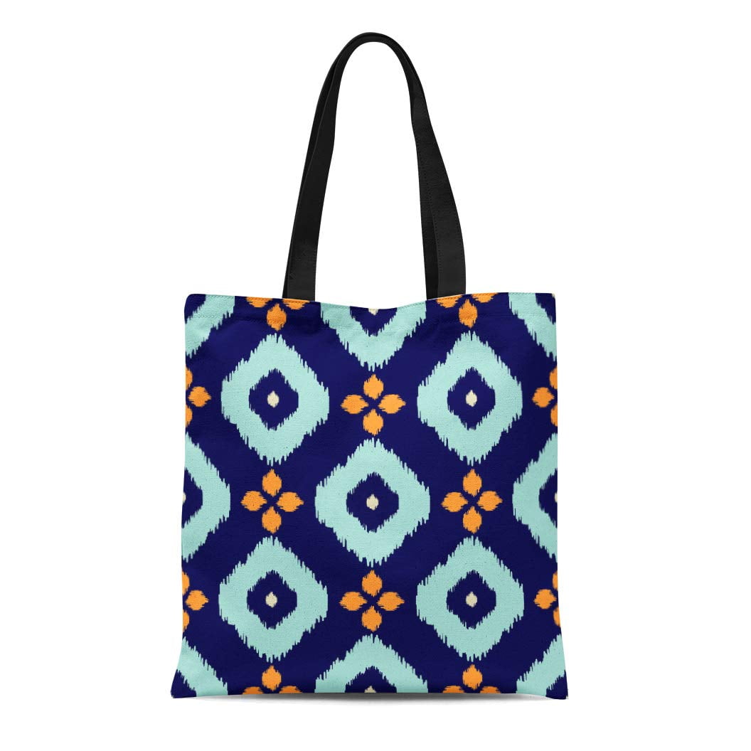 ASHLEIGH Canvas Tote Bag Ikat Geometric Orange and Blue Colors ...