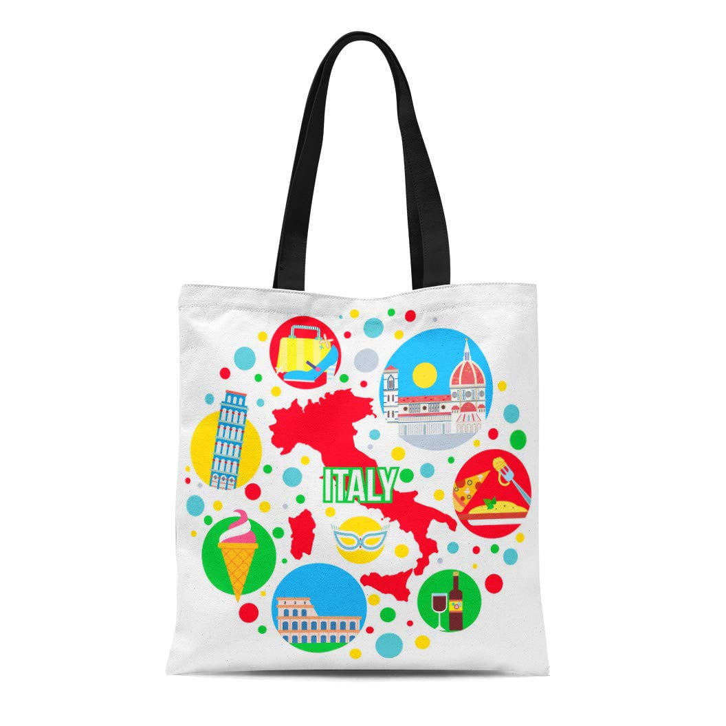 ASHLEIGH Canvas Tote Bag Italy Tourism Attractions in Circle Map ...