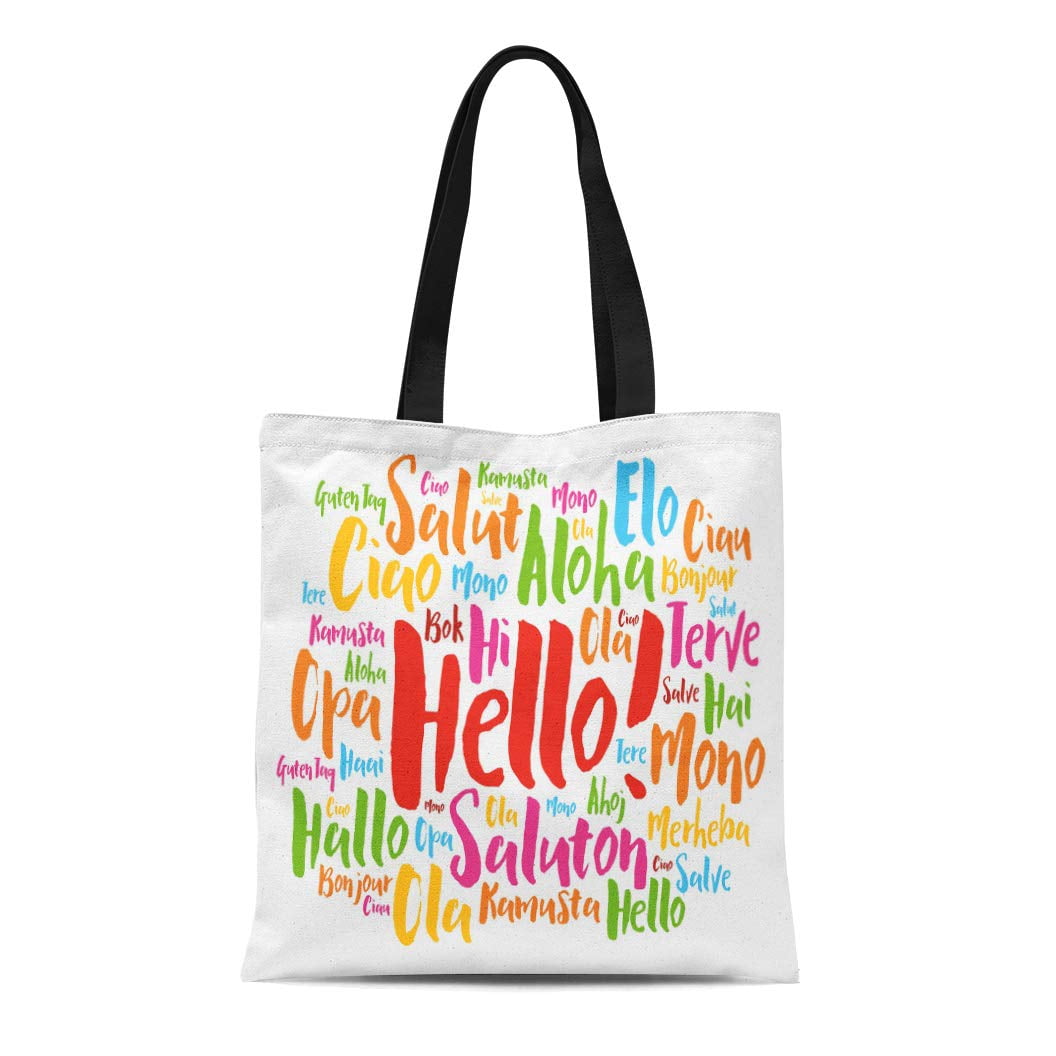 ASHLEIGH Canvas Tote Bag Learning Hello Word Cloud in Different ...