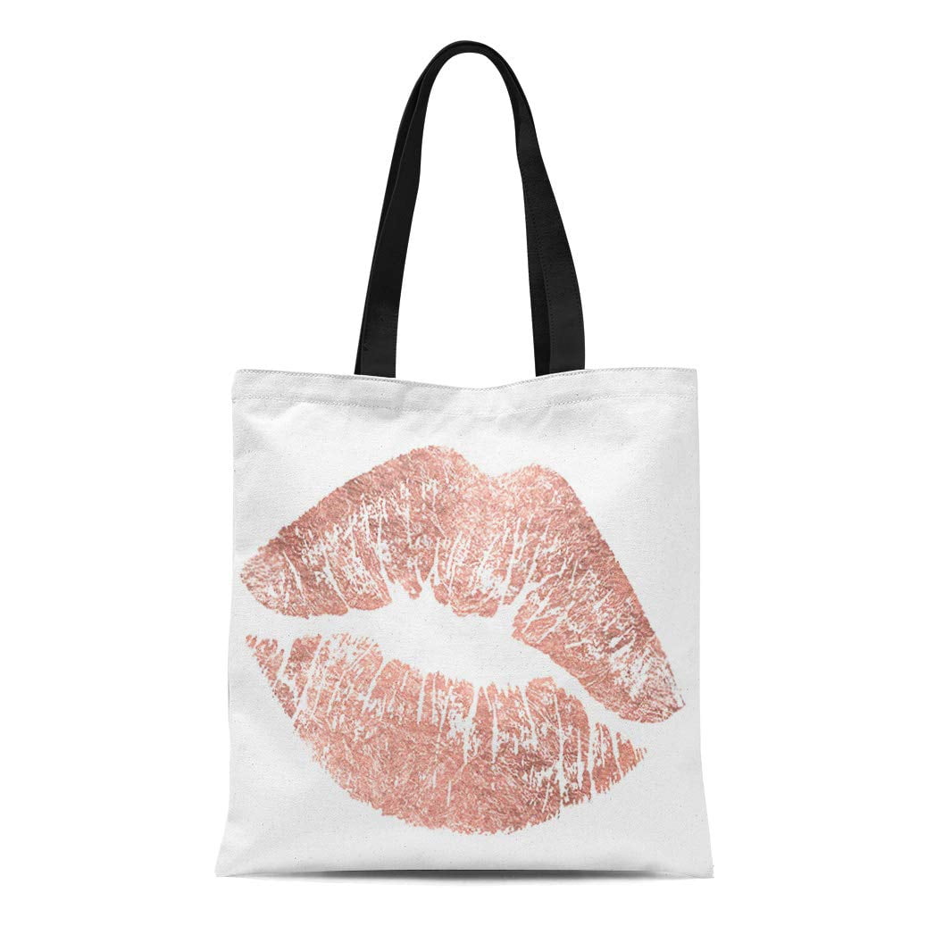 ASHLEIGH Canvas Tote Bag Lipstick Rose Gold Kiss Lips Love Makeup ...