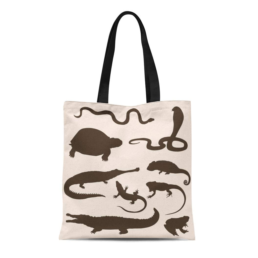 ASHLEIGH Canvas Tote Bag Lizard of Reptiles and Amphibians Silhouettes ...