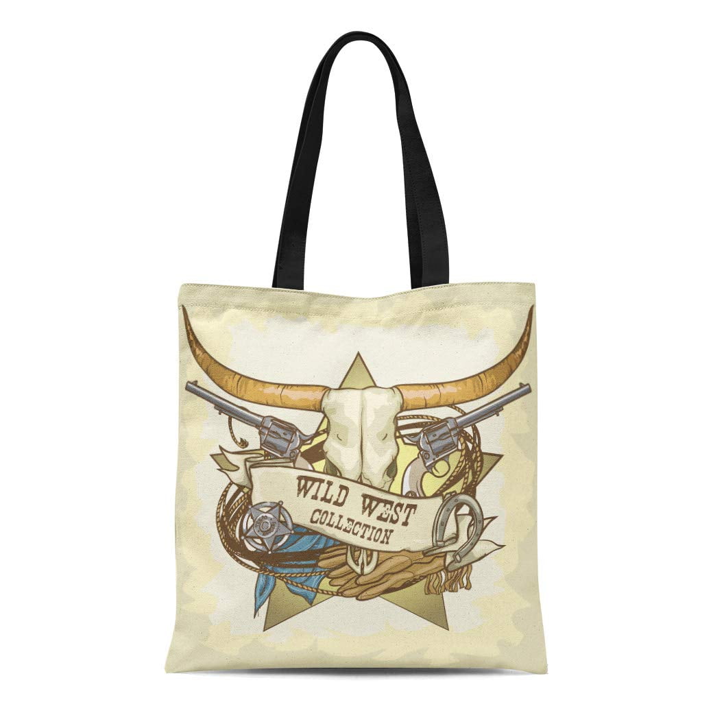 ASHLEIGH Canvas Tote Bag Longhorn Wild West Cowboy Skull Western Sign ...