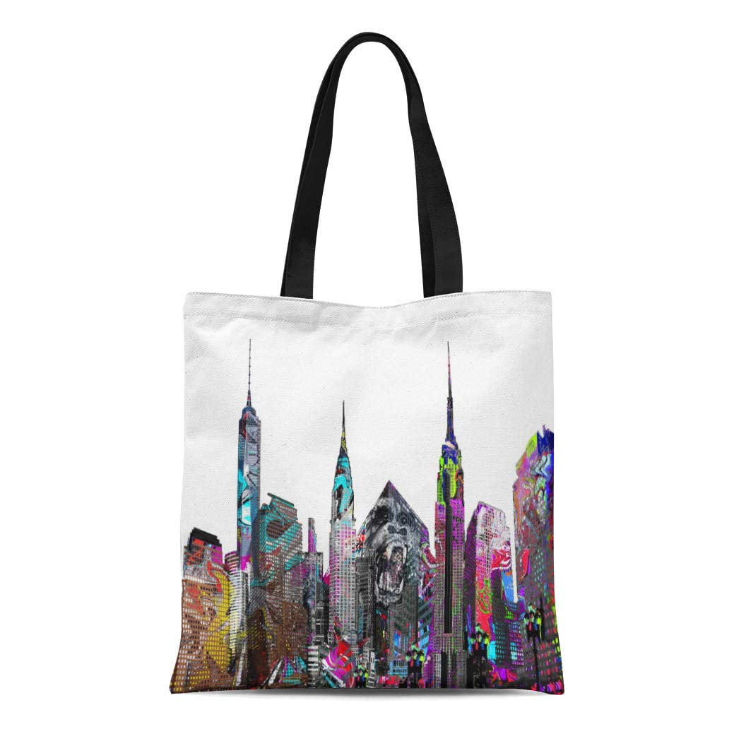 ASHLEIGH Canvas Tote Bag Manhattan New York Graffiti Skyline ...
