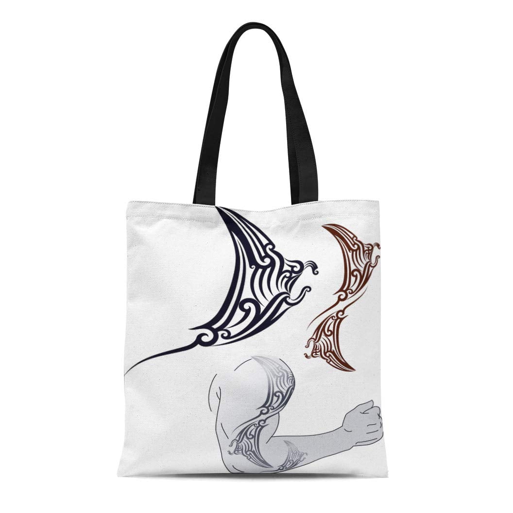 ASHLEIGH Canvas Tote Bag Maori Styled Tattoo Pattern in Shape of Manta ...