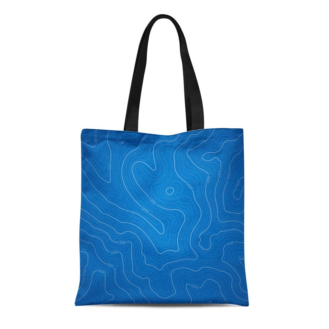 ASHLEIGH Canvas Tote Bag Map Blue Topographic Pattern Isolines Ocean ...