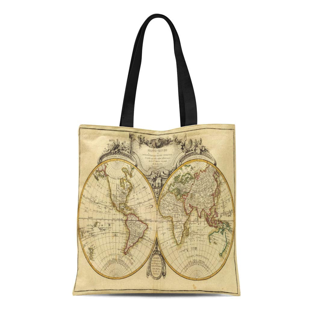 ASHLEIGH Canvas Tote Bag Map Old Fashioned World the Vintage Historical ...