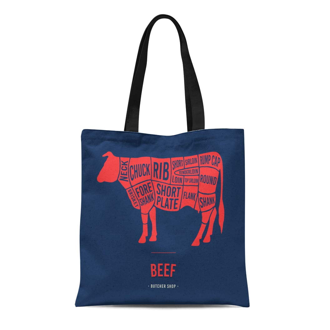 ASHLEIGH Canvas Tote Bag Meat Cuts Diagrams for Butcher Scheme of Beef ...