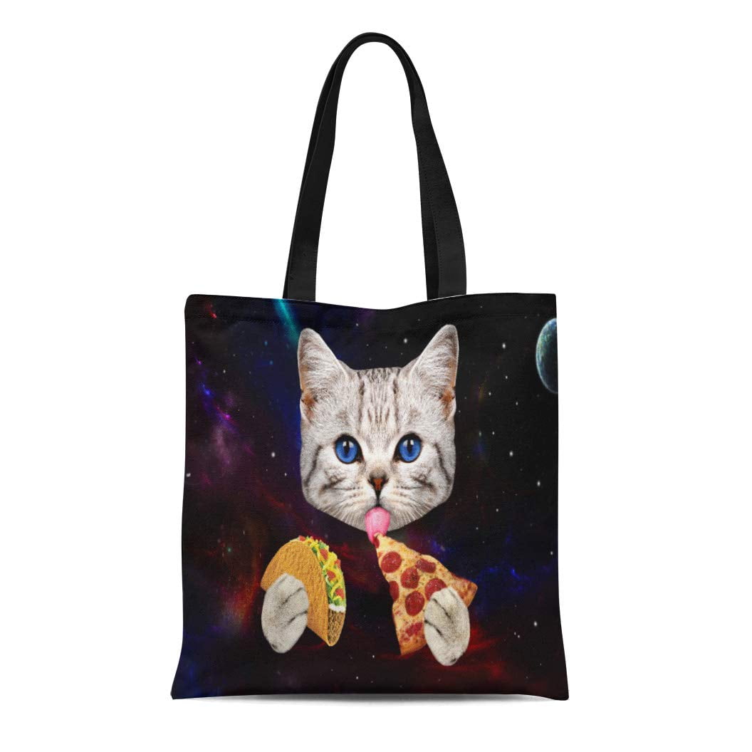 ASHLEIGH Canvas Tote Bag Memes Space Cat Taco and Pizza Funny Cute ...