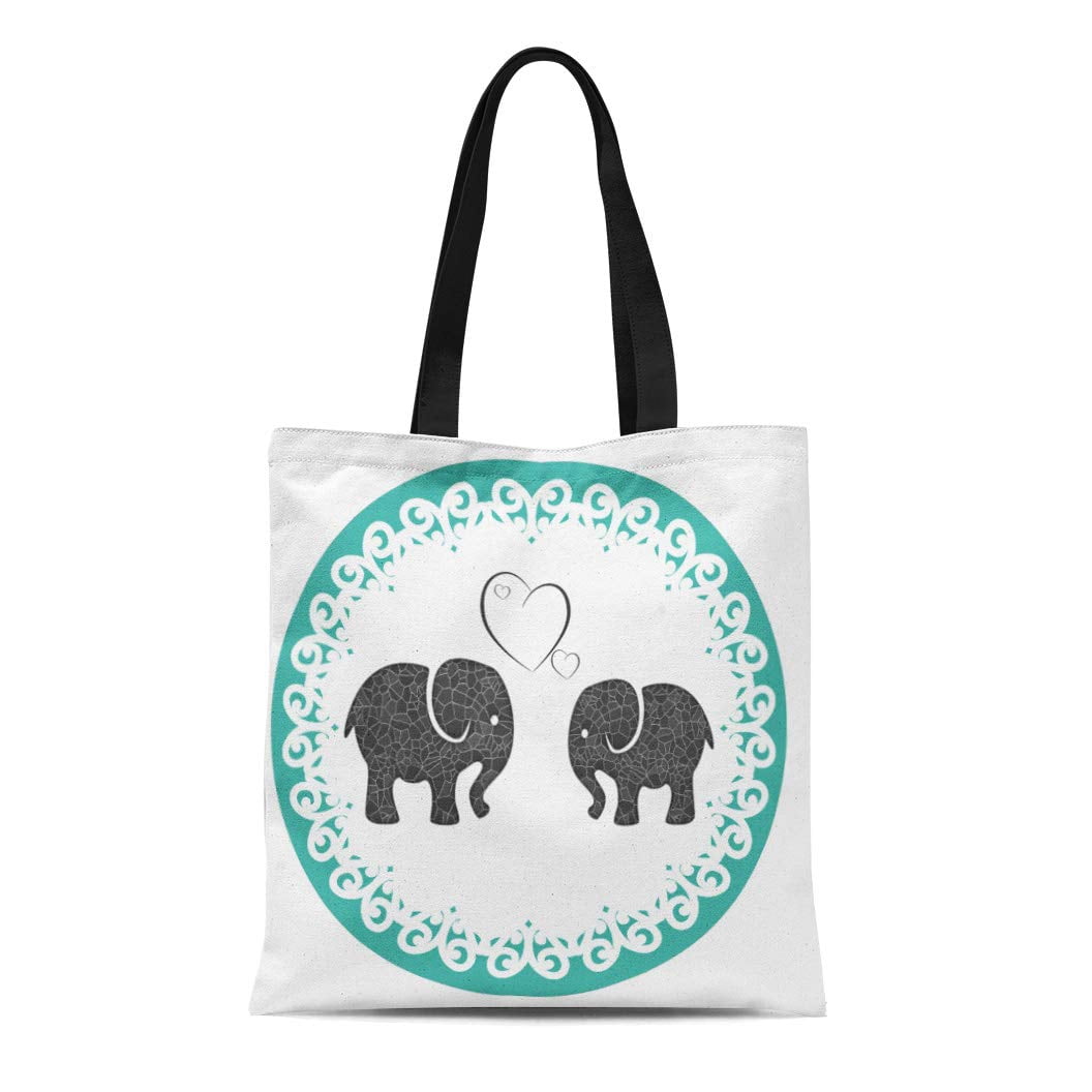 ASHLEIGH Canvas Tote Bag Modern Cute Elegant Girly Elephants in Love ...