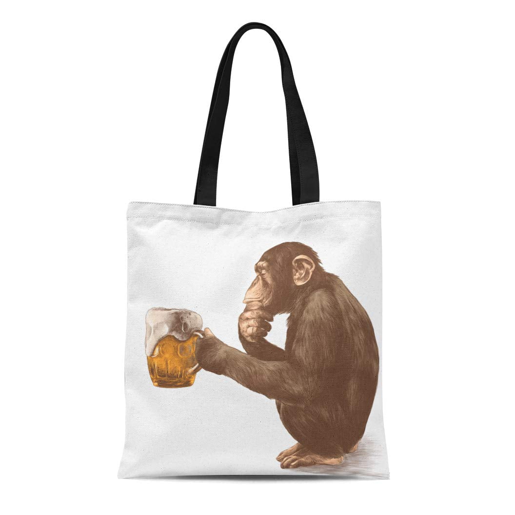 ASHLEIGH Canvas Bag Resuable Tote Grocery Shopping Bags Monkey Sitting ...
