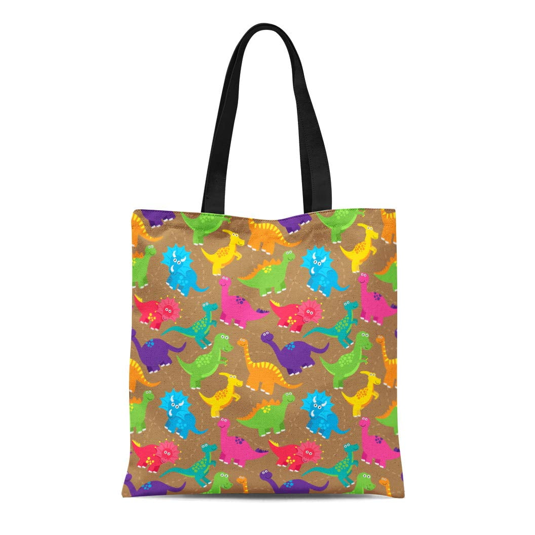 ASHLEIGH Canvas Tote Bag Monster Dinosaur Tileable Pattern Alien ...