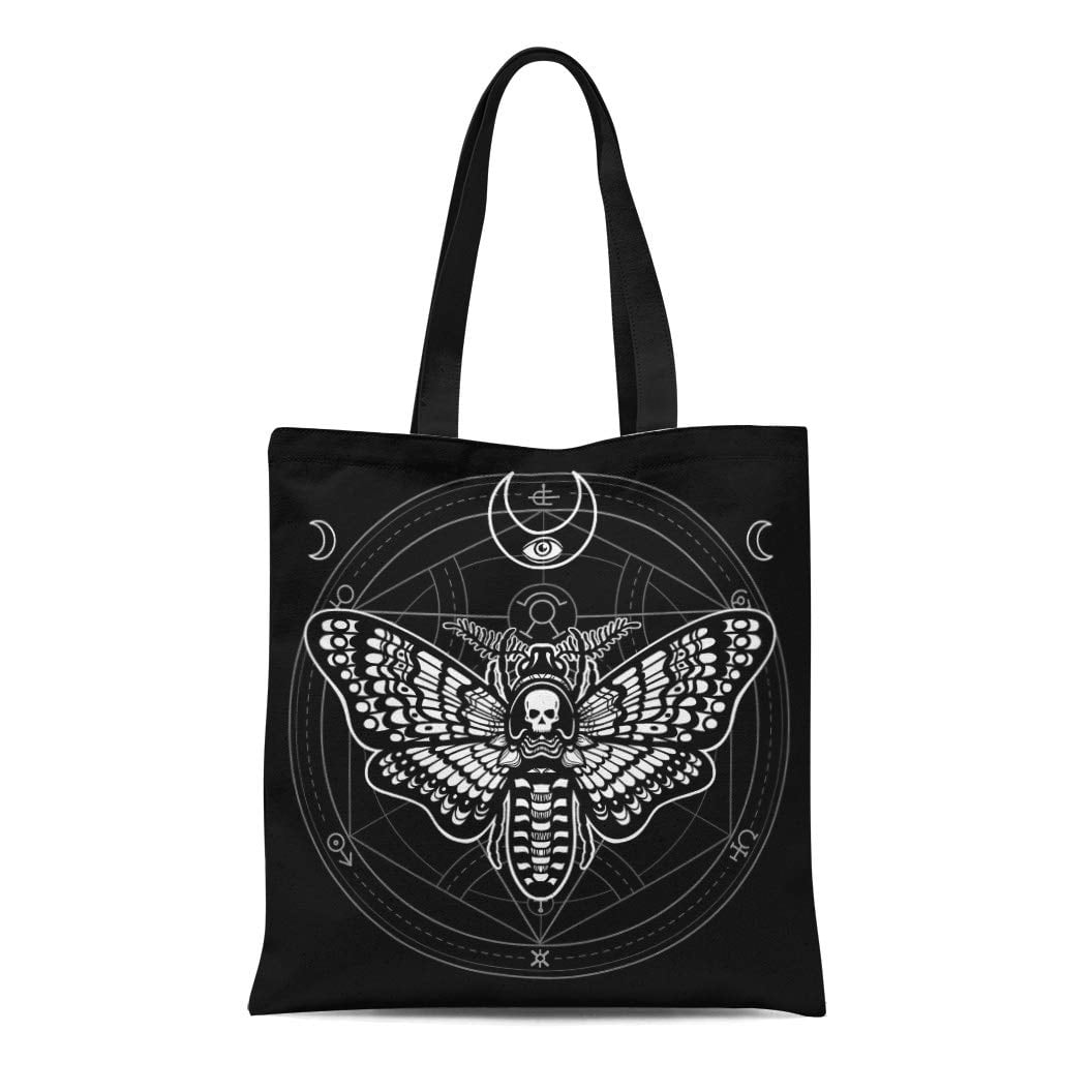 ASHLEIGH Canvas Tote Bag Moth Dead Head Mystical Circle Esoteric Symbol ...
