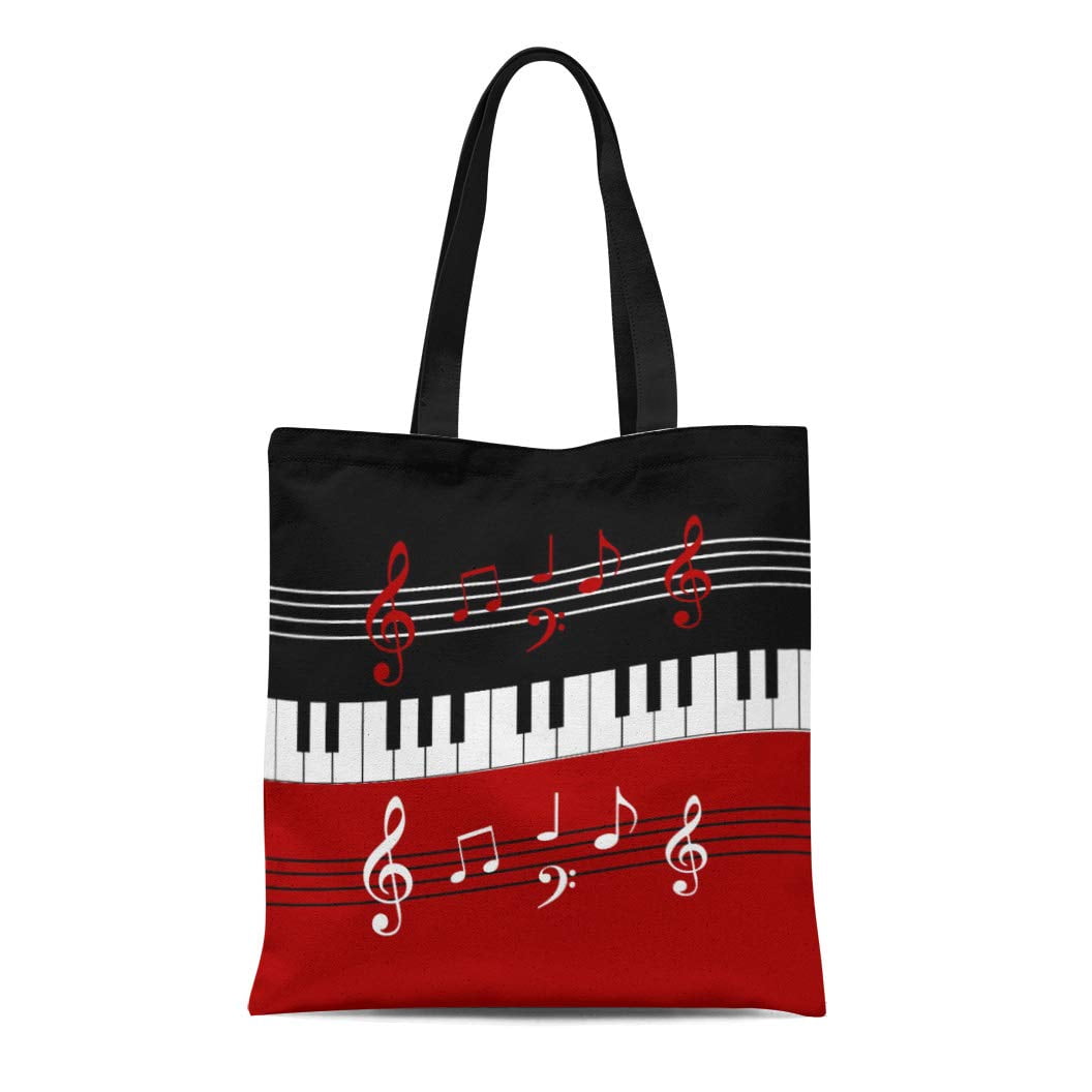 ASHLEIGH Canvas Tote Bag Music Red Black Piano Keys and Notes Musician ...