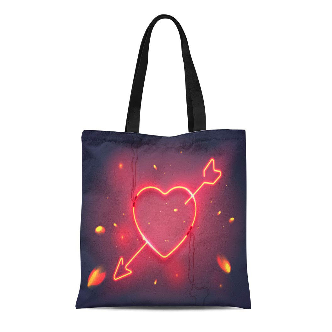 ASHLEIGH Canvas Tote Bag Neon Sign Heart Arrow on Dark Sparks for Happy ...