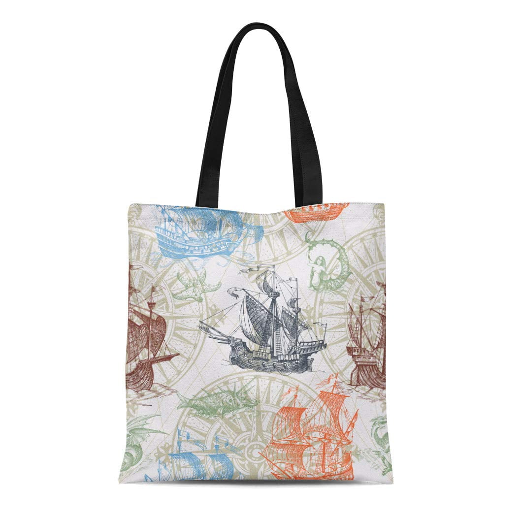 ASHLEIGH Canvas Tote Bag Old Caravel Vintage Sailboat Sea Monster ...