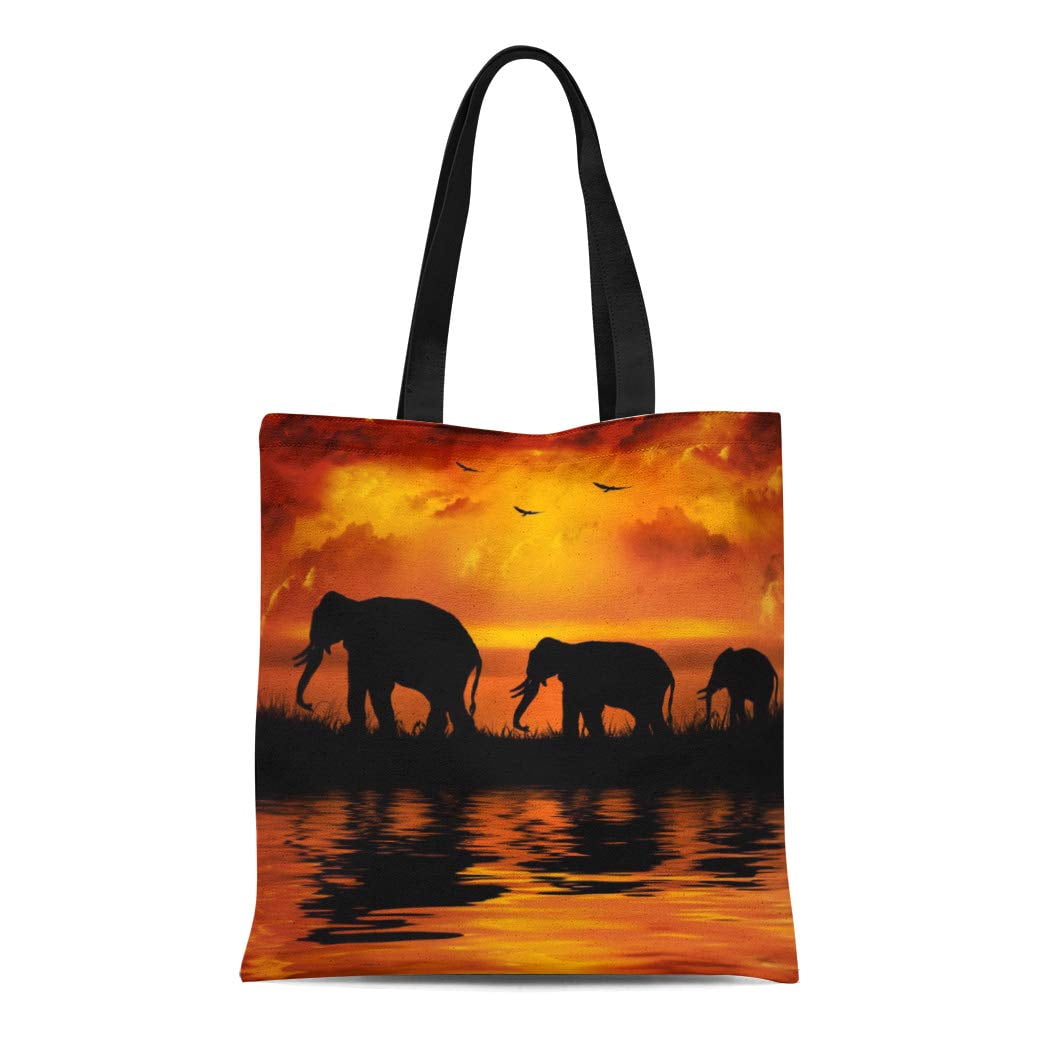 ASHLEIGH Canvas Tote Bag Orange Hot Elephant Safari Red Reflection ...