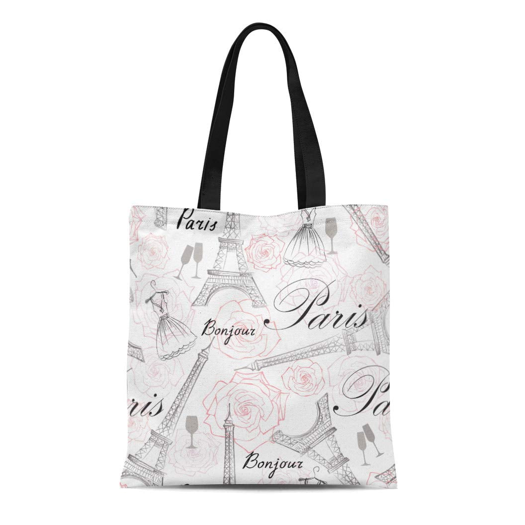 ASHLEIGH Canvas Tote Bag Paris City Landmark Eiffel Tower and Lettering ...