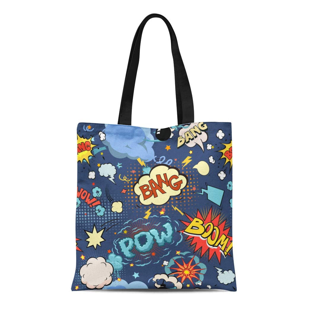 ASHLEIGH Canvas Tote Bag Pattern Comic Book Speech Bubbles Effect ...