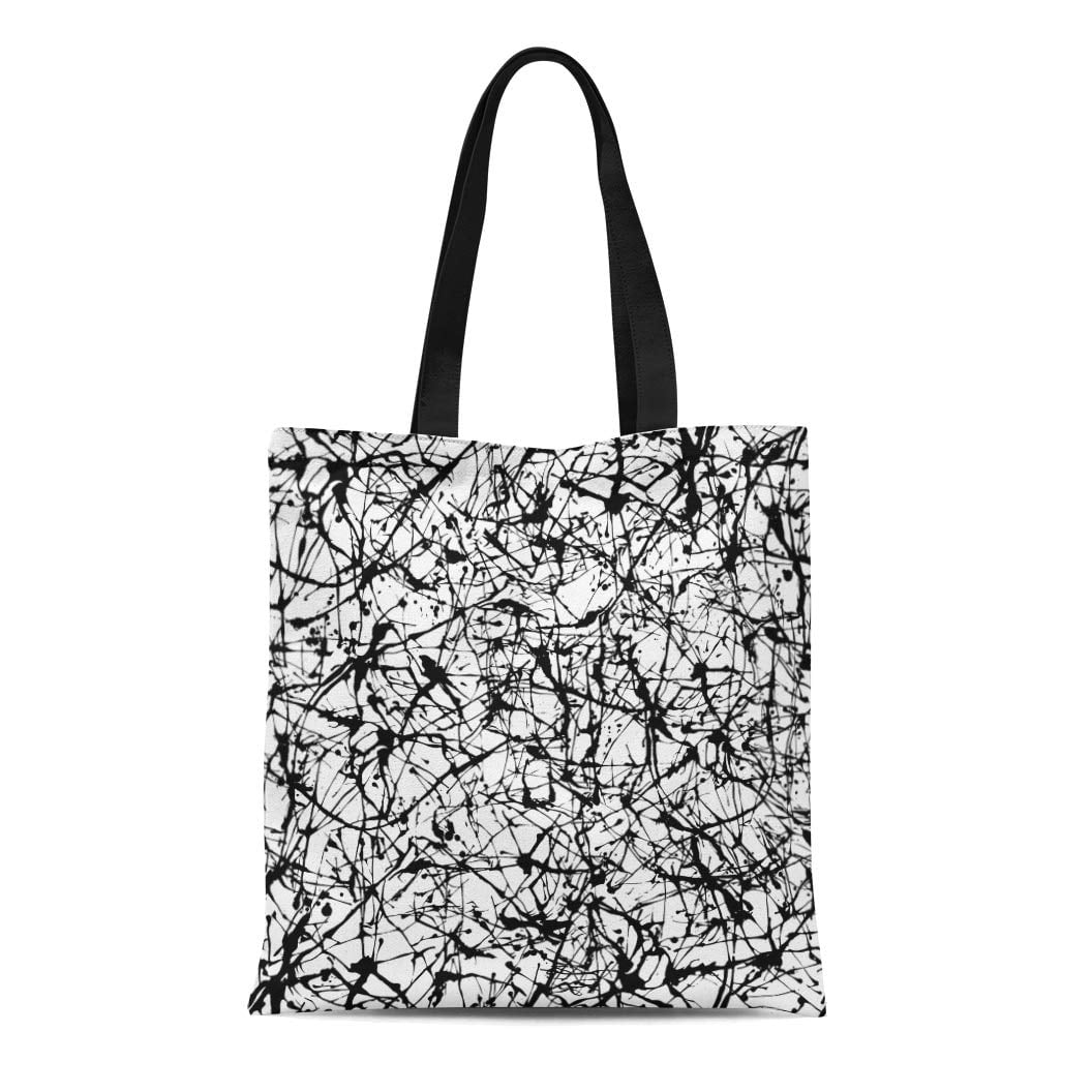 ASHLEIGH Canvas Tote Bag Pattern Ink Brush Strokes Abstract Black Line ...