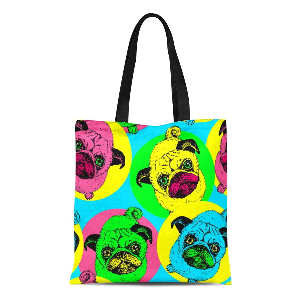 ASHLEIGH Canvas Tote Bag Pattern Pug Dog Cute Puppies in Sitting Pose ...