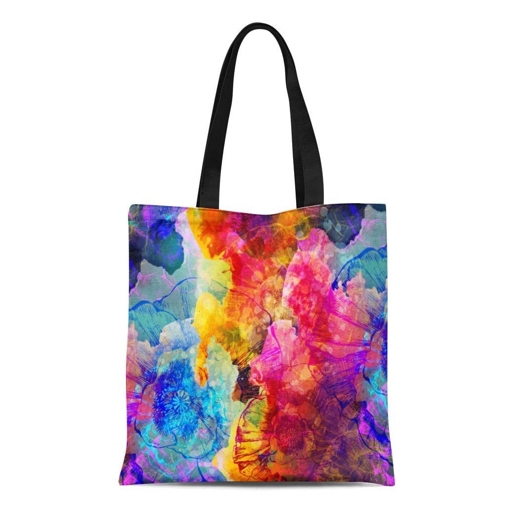 ASHLEIGH Canvas Tote Bag Pink Abstract Bold Bright Watercolor Floral ...