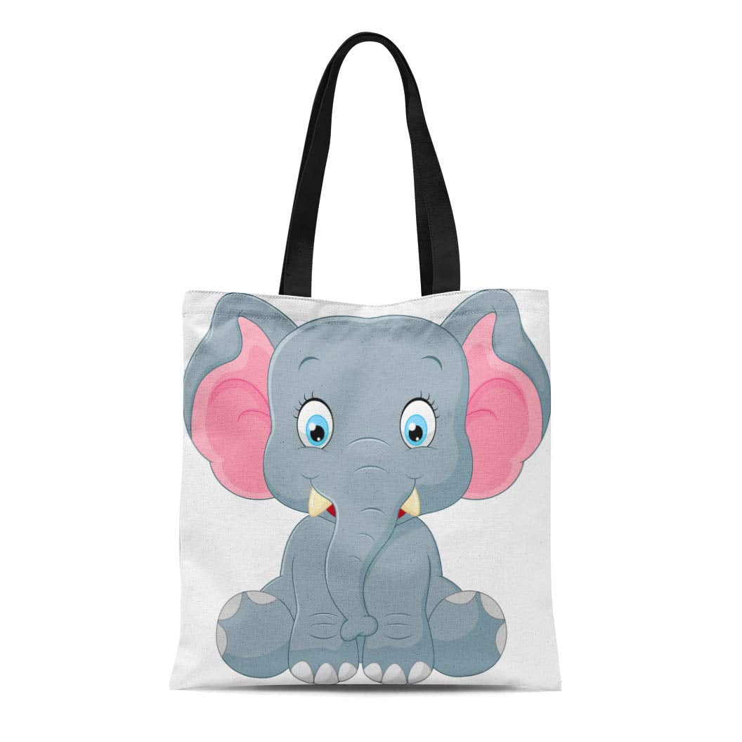 ASHLEIGH Canvas Tote Bag Pink Adorable Cute Elephant Cartoon Gray Baby ...
