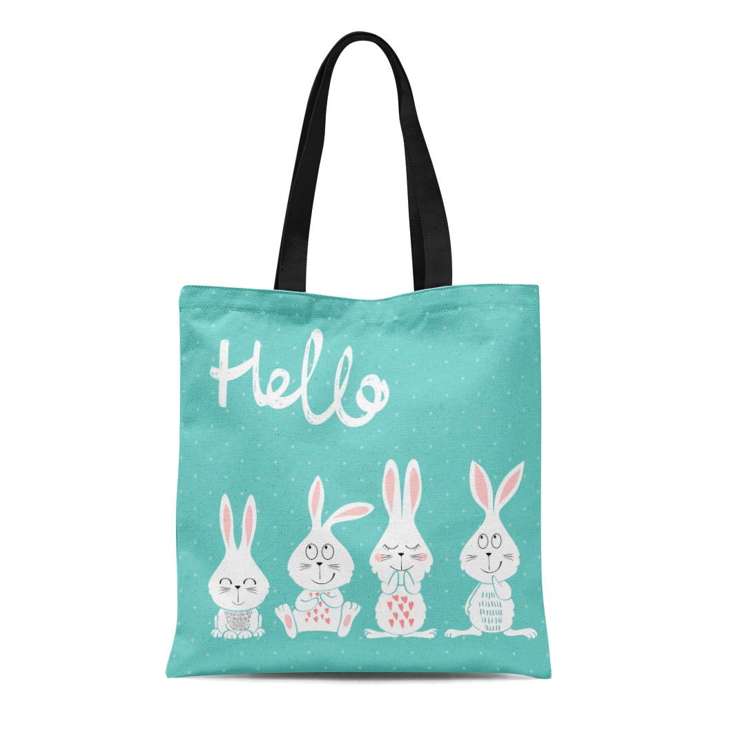 ASHLEIGH Canvas Tote Bag Pink Cartoon Rabbits in Bright Colors Birthday ...