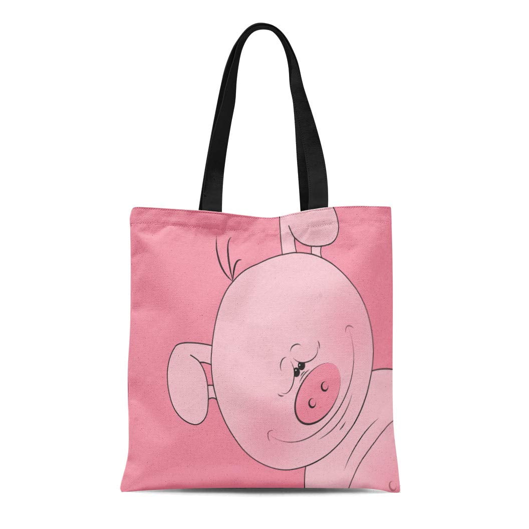 ASHLEIGH Canvas Tote Bag Pink Funny Cute Cartoon Pig Happy Smiling ...