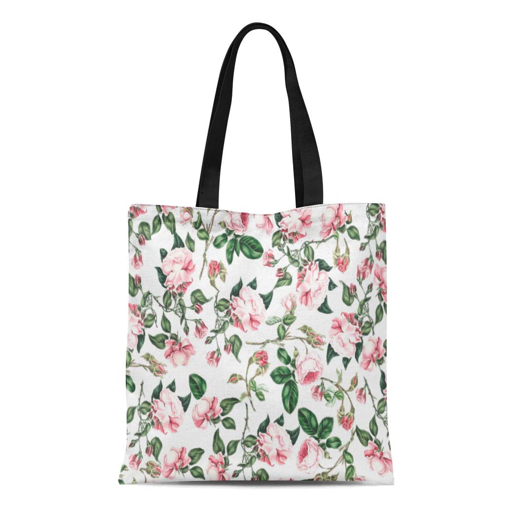 ASHLEIGH Canvas Tote Bag Pink Roses Botanical Cabbage Rose Flowers ...