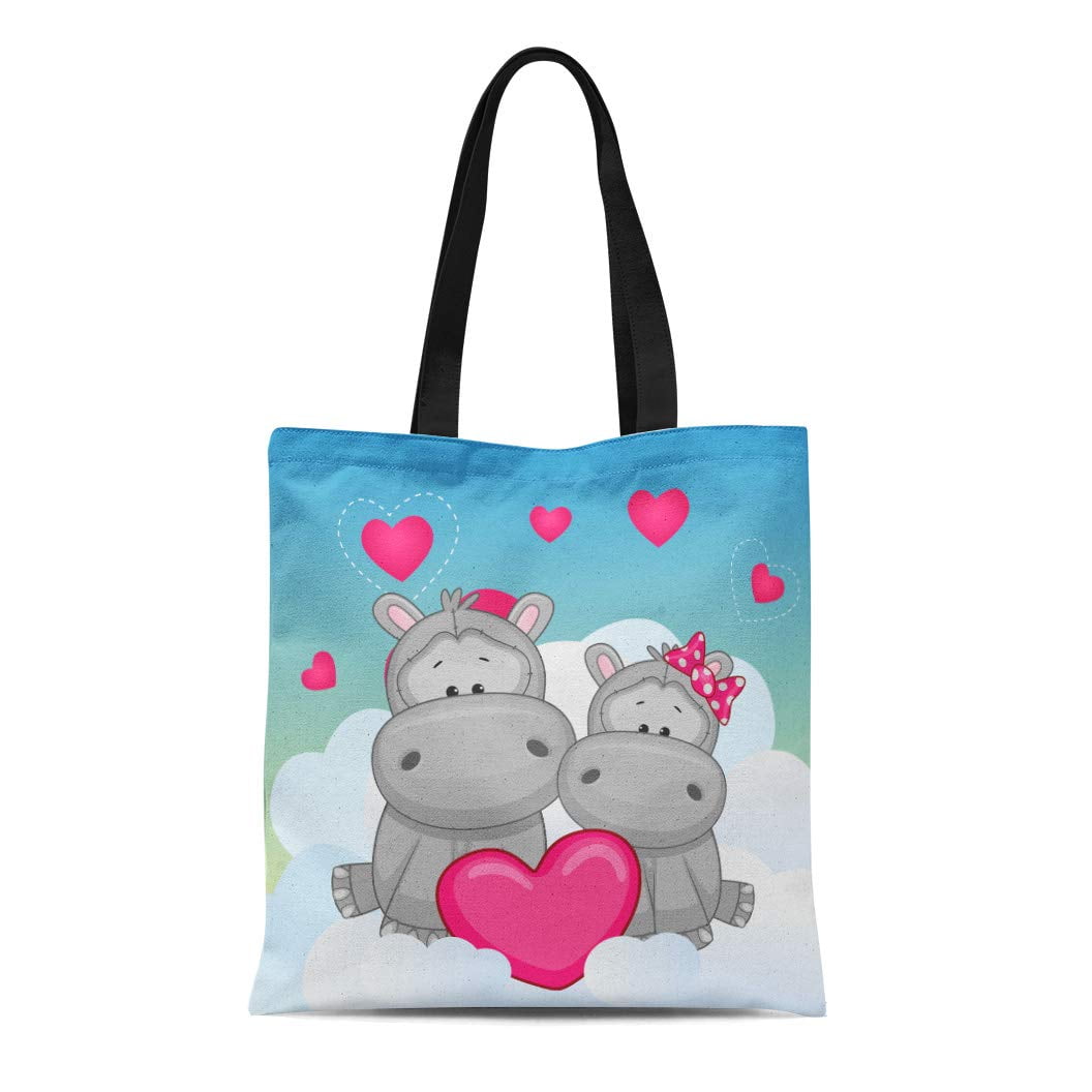 ASHLEIGH Canvas Tote Bag Pink Valentine Lovers Hippos Baby Beautiful ...